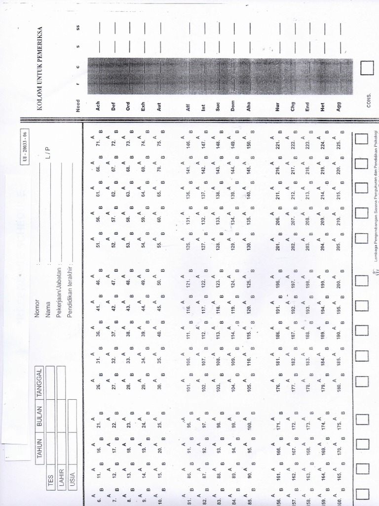 Lembar Jawaban Tes EPPS Psikologi | PDF