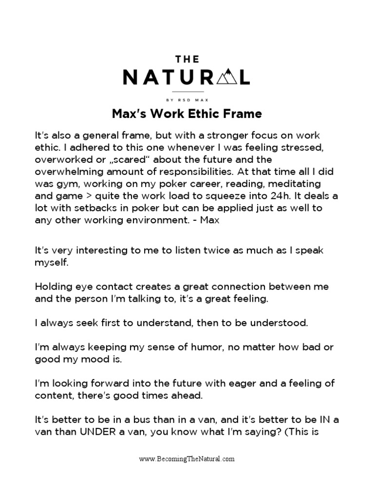 Maxs Work Ethic Frame | PDF | Self-Improvement | Wellness