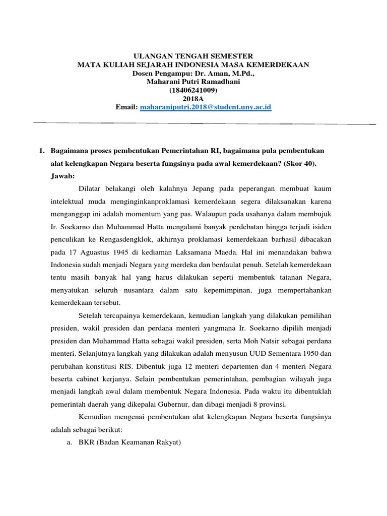 Maharani Putri Ramadhani - Sejarah Kemerdekaan 2018A | PDF | Politik