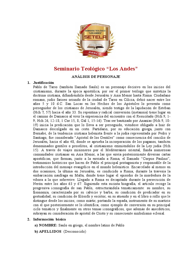 Analisis de Personaje | Descargar gratis PDF | Pablo el apóstol