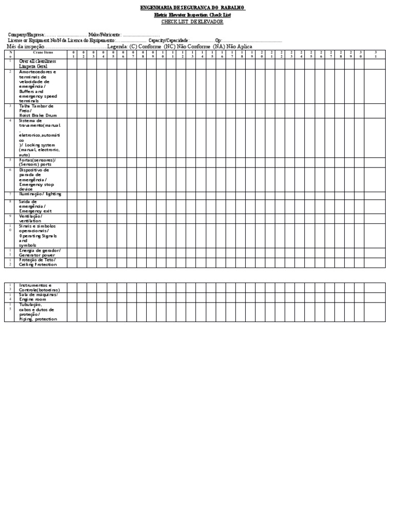 Check List Inspecao de Elevador Diario | PDF | Bens Manufaturados