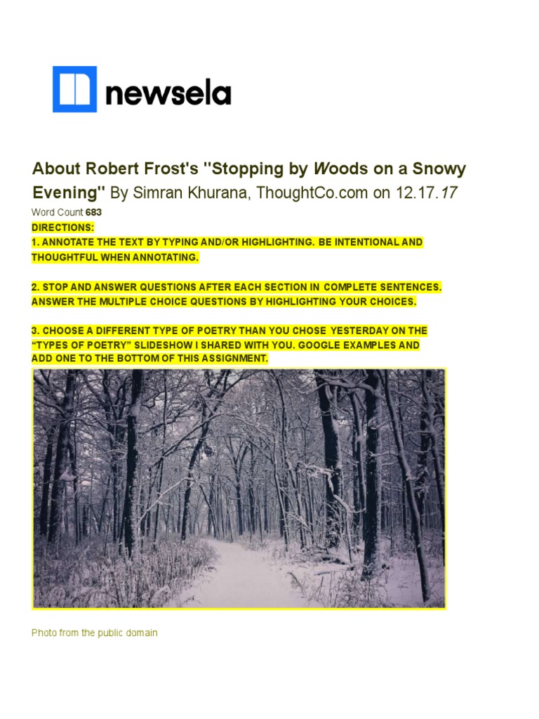 Analyzing Frost's "Stopping by Woods" | PDF | Poetry