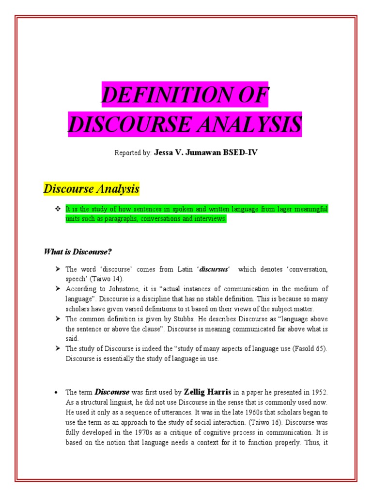 Definition of Discourse Analysis | PDF | Discourse | Linguistics
