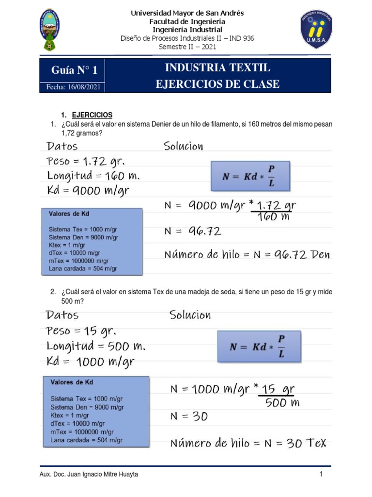 Cálculo de Denier, Tex, Nm y Nc en la industria textil | PDF