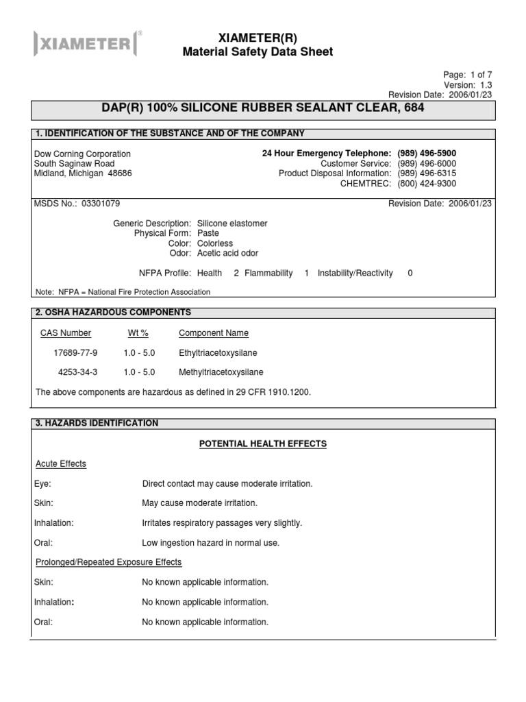 Dap Silicon Sealant | PDF | Silicone | Personal Protective Equipment