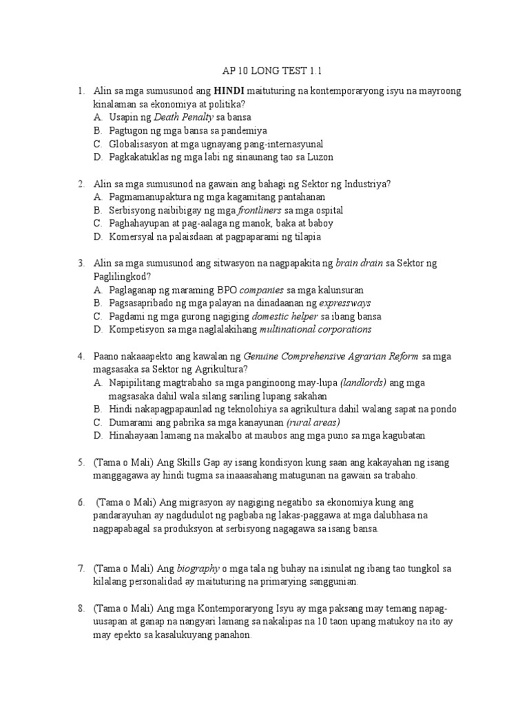 Ap10 Long Test 1.1 | PDF