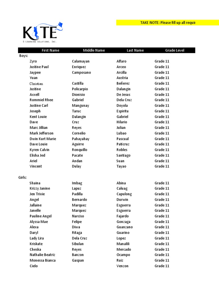 First Name Middle Name Last Name Grade Level: Christian | PDF