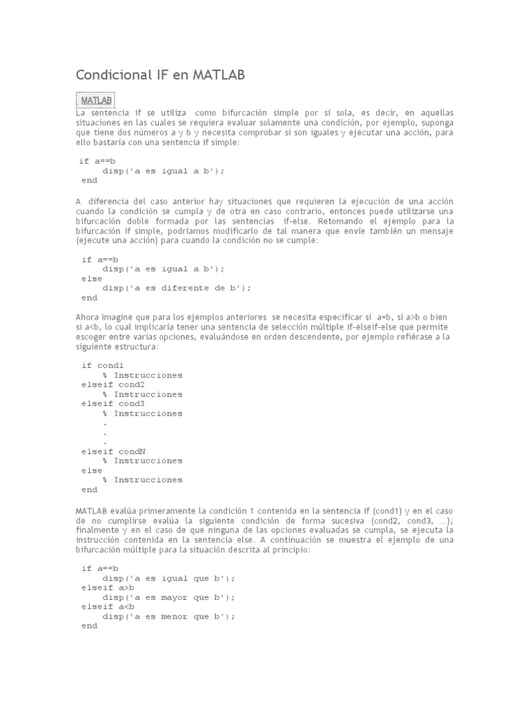 Trabajo Matlab Pdf Matriz Matemáticas Flujo De Control 