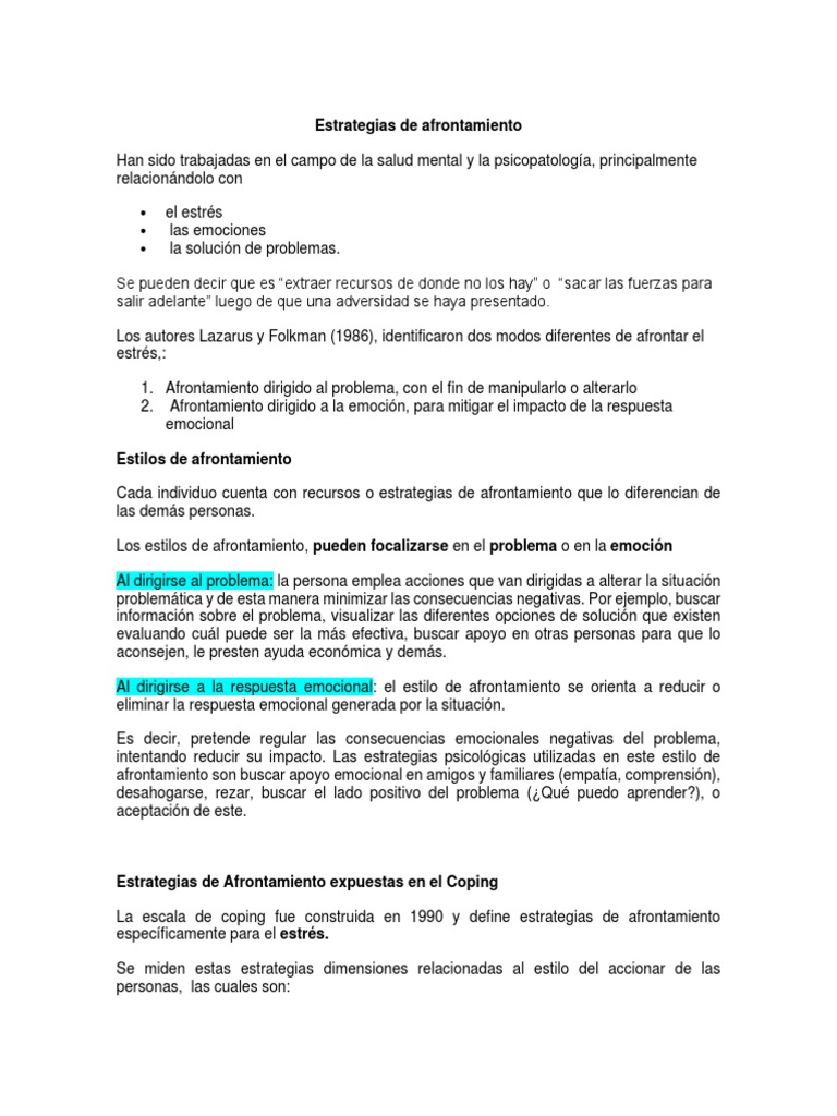 Estrategias de Afrontamiento | PDF | Las emociones | Estrés (biología)