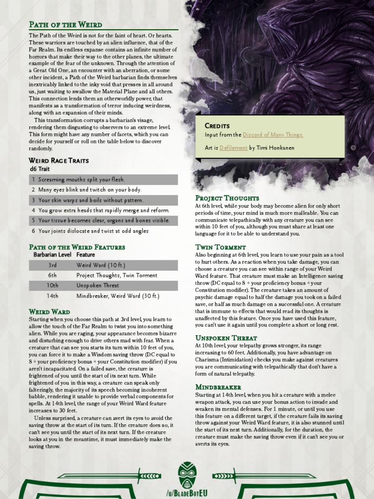 DND 5E Path of The Weird (HB) | PDF