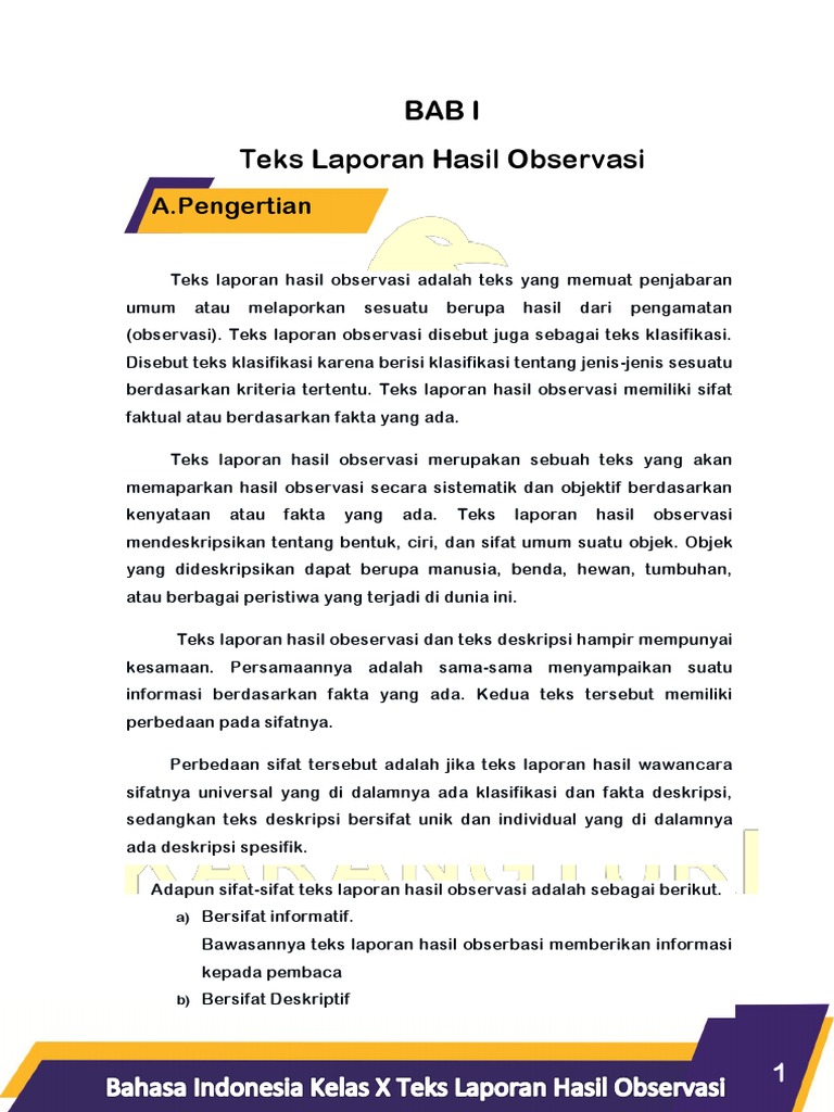 Bab I Teks Laporan Hasil Observasi: A. Pengertian | PDF
