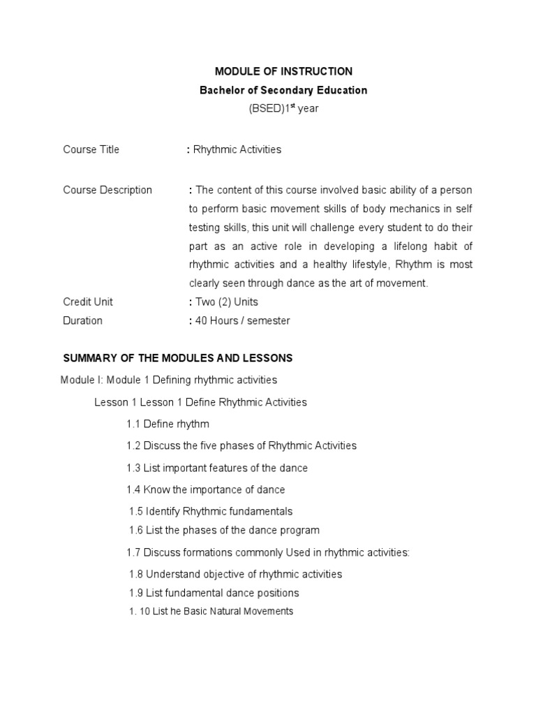 Module of Instruction Bachelor of Secondary Education: 1. 10 List He ...