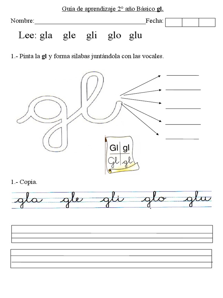 Actividades de sílabas con "gl" | PDF | Artes del Lenguaje y Comunicación