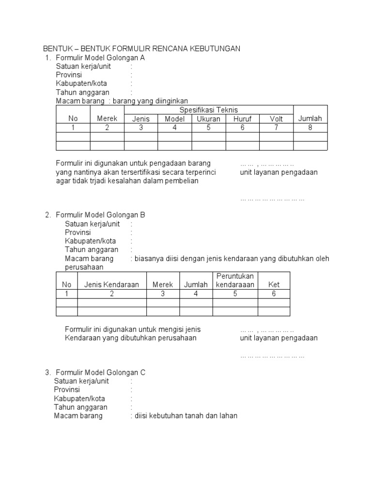 Bentuk Formulir Rencana Kebutuhan | PDF | Bisnis | Komputer