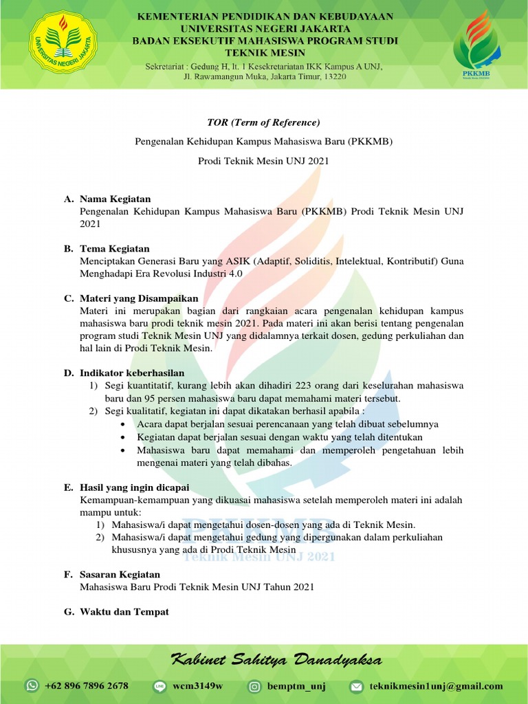 TOR Materi Perkenalan Program Studi - PKKMB TM 2021 | PDF
