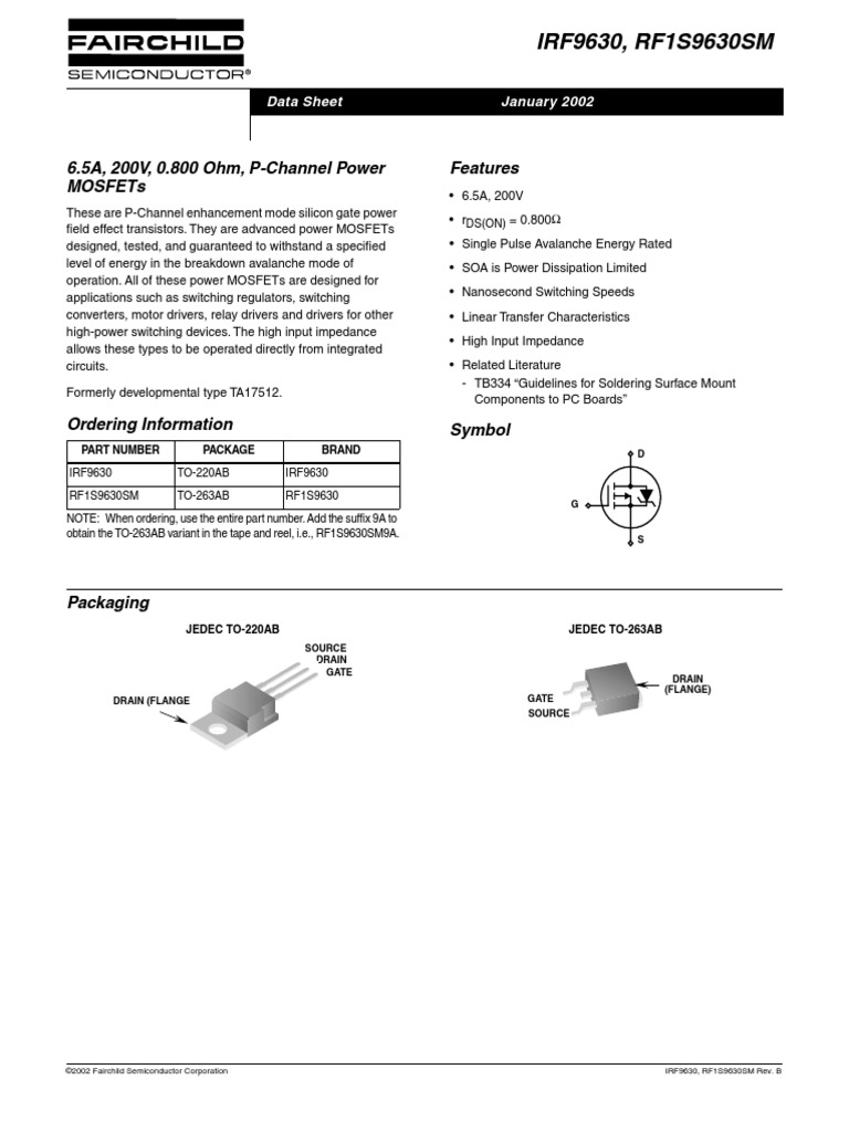Irf 9630 | PDF | Field Effect Transistor | Mosfet