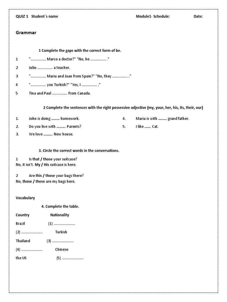 Grammar: Quiz 1 | PDF