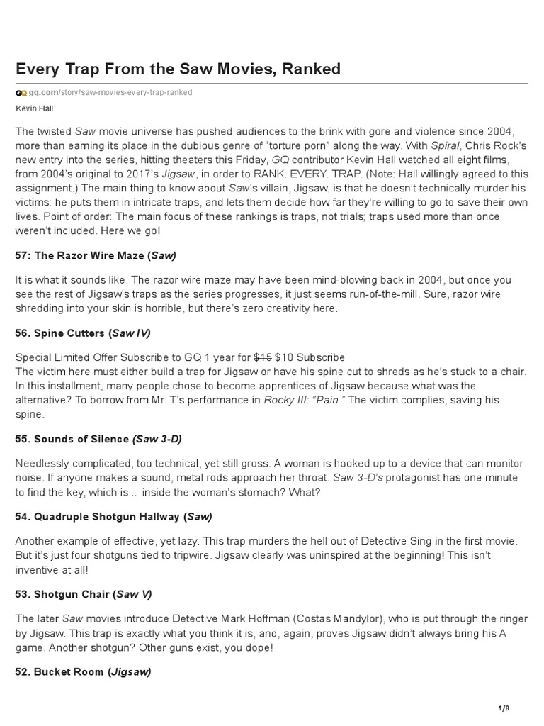 Every Trap From The Saw Movies Ranked | PDF | Mystery, Thriller & Crime ... Every Trap From The Saw Movies Ranked | PDF | Mystery, Thriller & Crime ...