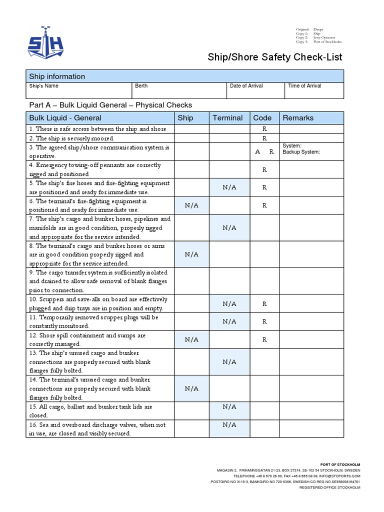 Ship/Shore Safety Check-List | Download Free PDF | Oil Tanker | Ships