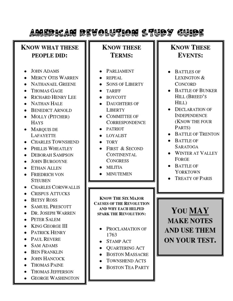 American Revolution Study Guide | PDF | American Revolution | United ...