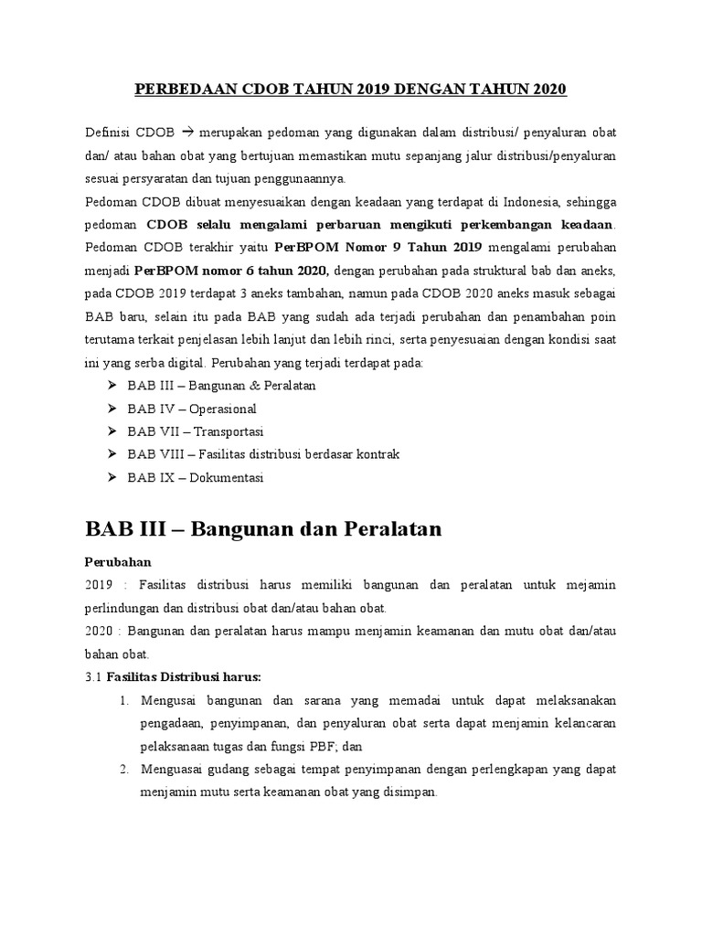 Perbedaan Cdob Tahun 2019 Dengan Tahun 2020 | PDF