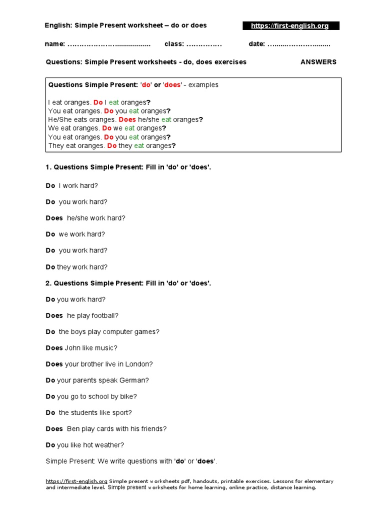 Simple Present Do/Does Worksheet | PDF
