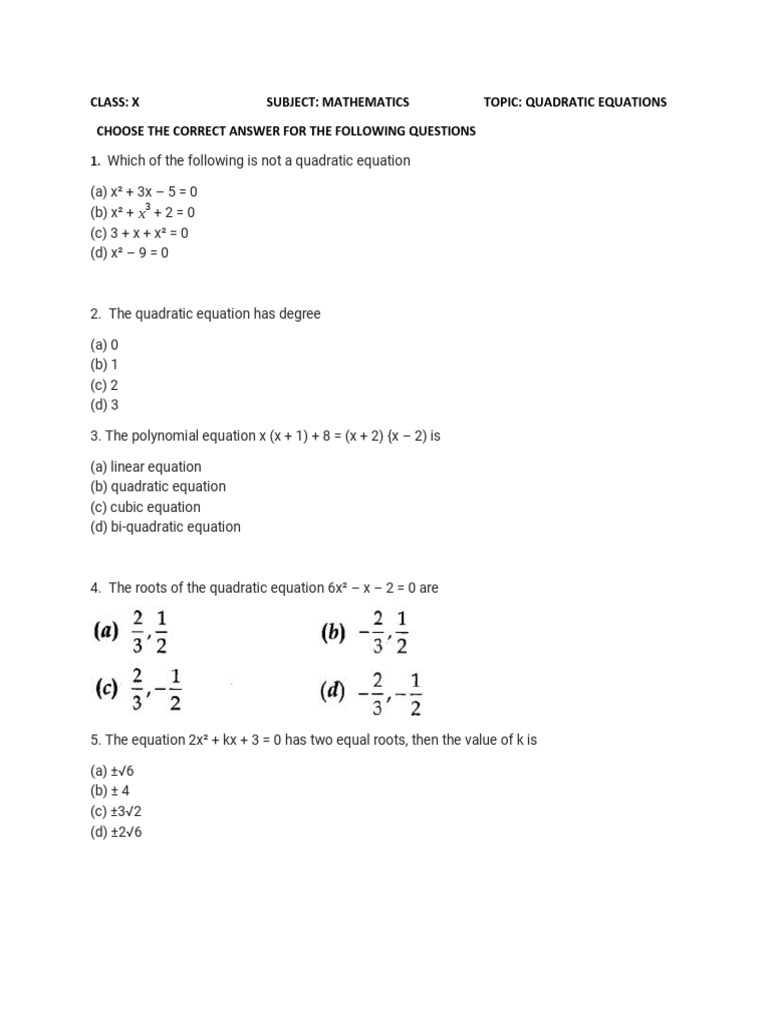 Assessing Understanding of Key Concepts in Quadratic Equations Through ...