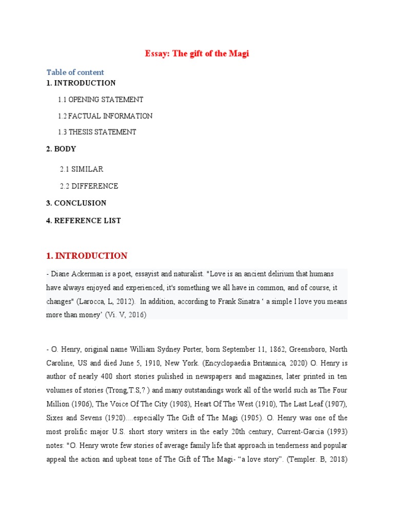 Essay: The Gift of The Magi | Download Free PDF | O. Henry | Essays