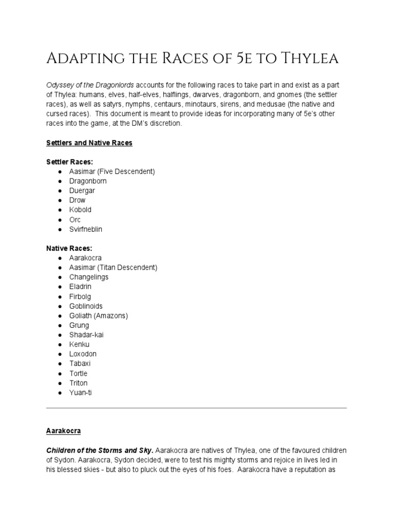 Adapting Additional Dungeons & Dragons Races to the Setting of Thylea ...