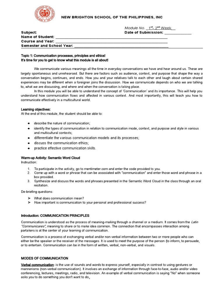 Communication Principles and Ethics Module | PDF | Communication ...