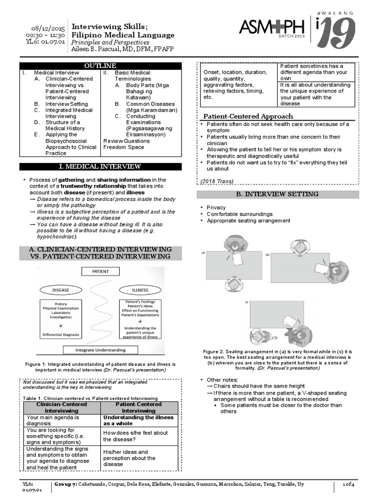 01.07.01 Interviewing Skills - Filipino Medical Language | PDF ...