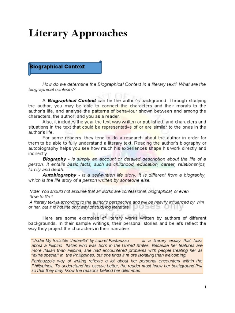 Literary Approaches: Biographical Context | PDF | Biography | Phrase