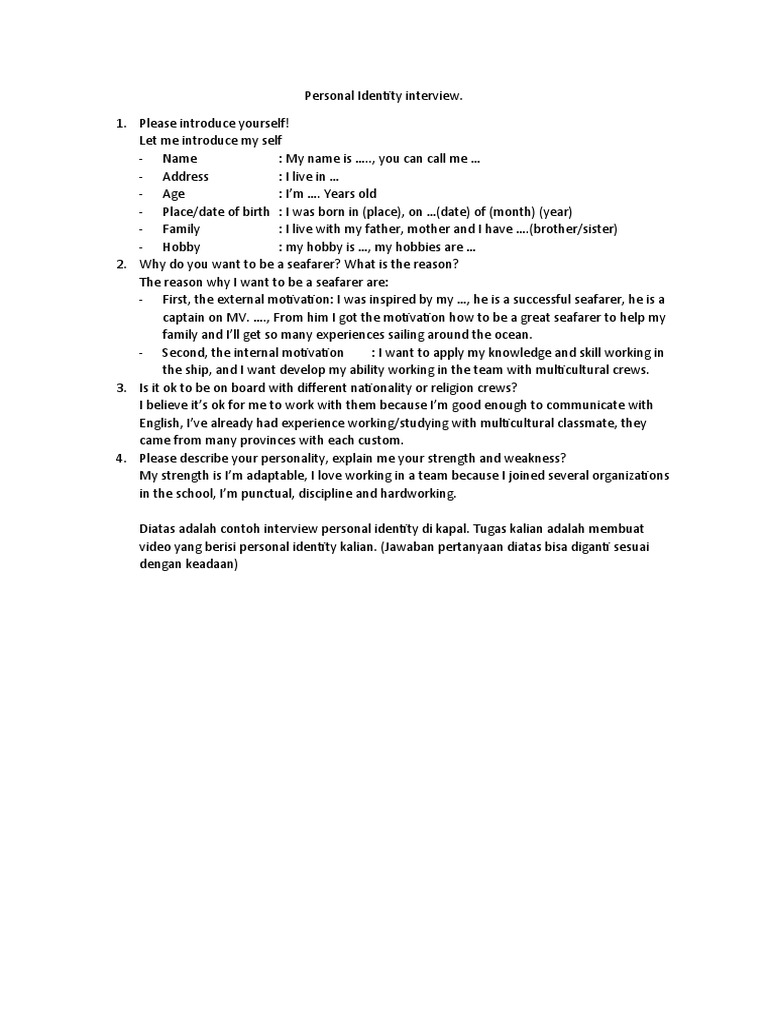 Personal Identity Interview | PDF