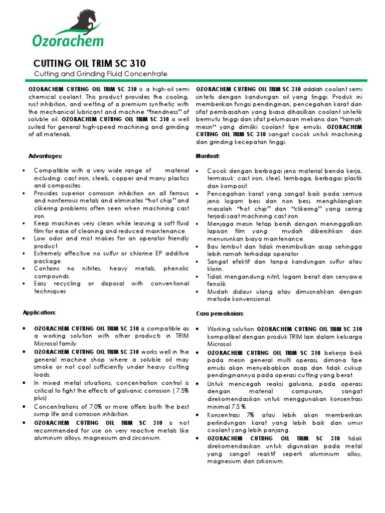 Tds Cutting Oil Trim SC 310 | PDF