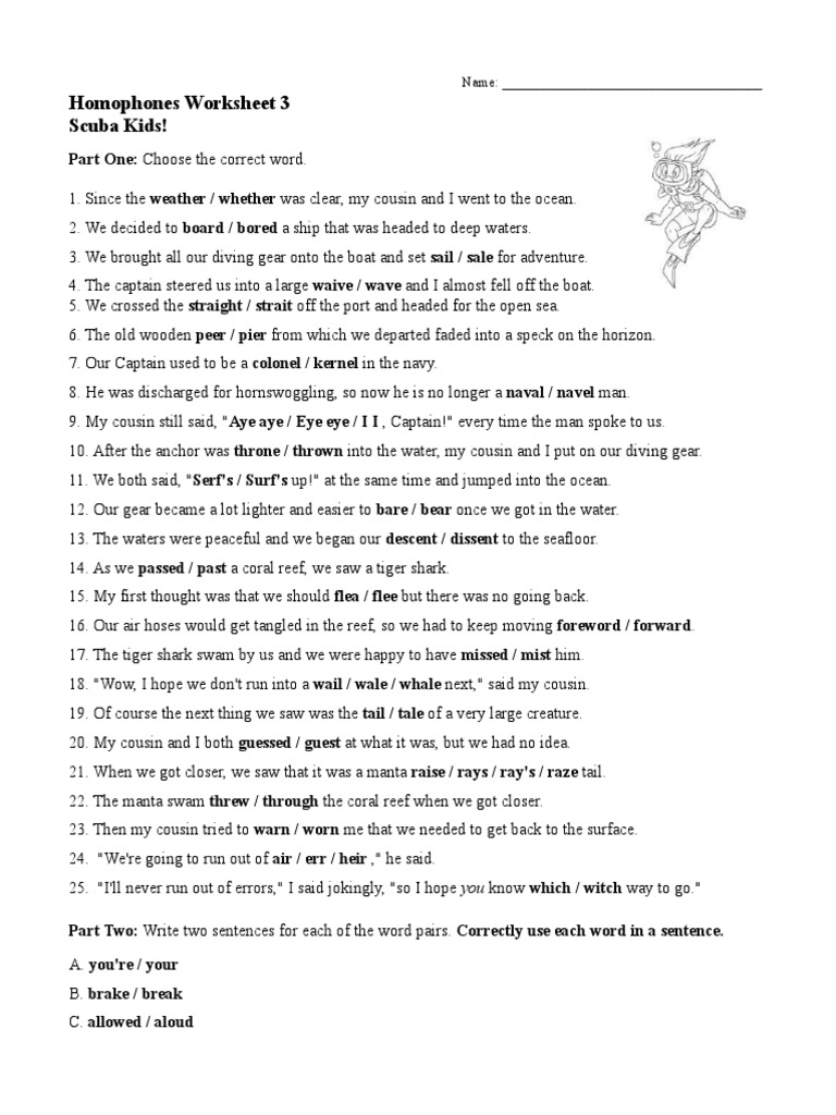 Homophones Worksheet for Kids | PDF | Travel | Foreign Language Studies