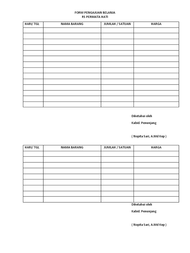 Form Pengajuan Belanja Pdf