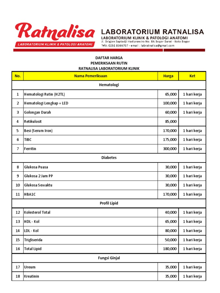 Harga Hema & Kimia | PDF | Kesehatan Holistik