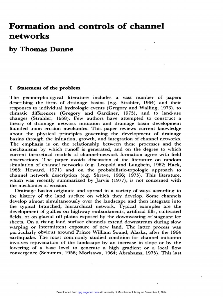 Dunne, T. Formation and Controls of Channel Networks | PDF | Erosion ...