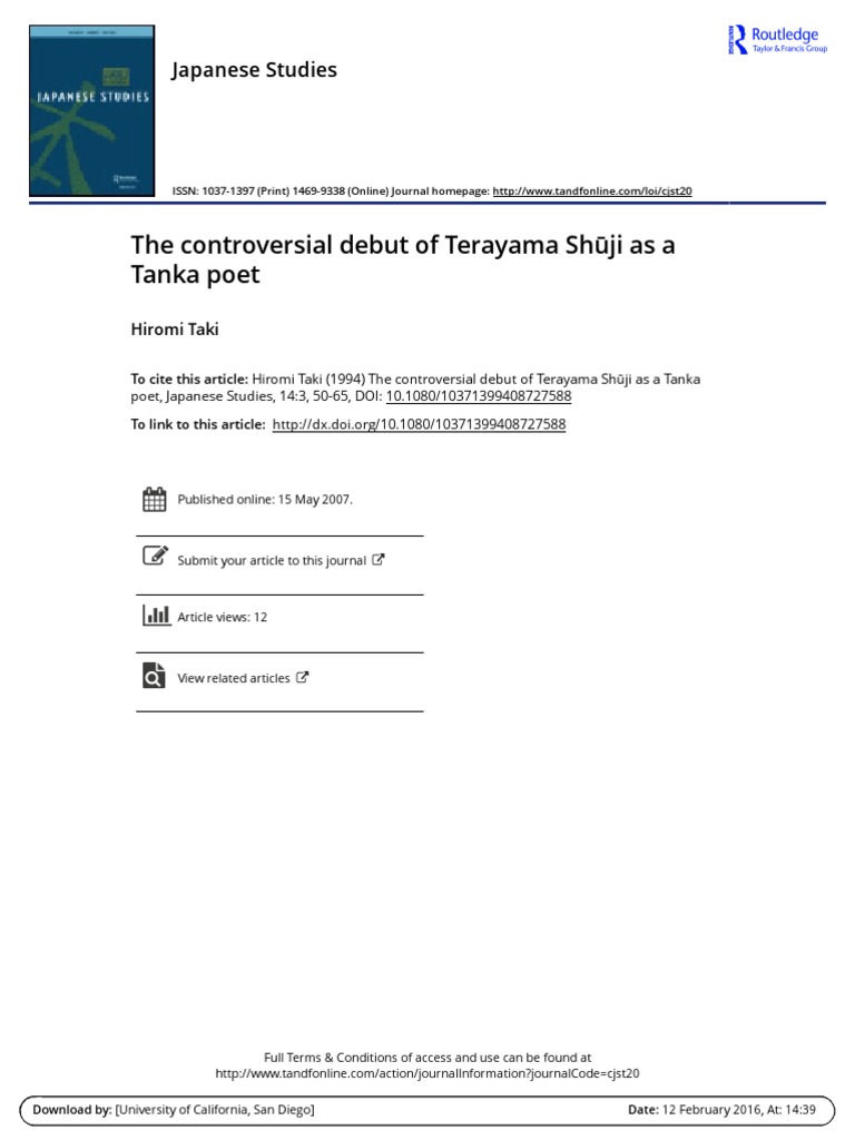 The Controversial Debut of Terayama Shūji As A Tanka Poet | PDF ...