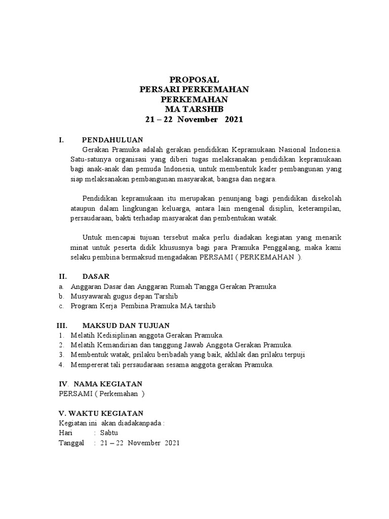 Proposal Perkemahan Pramuka MA Tarshib | PDF