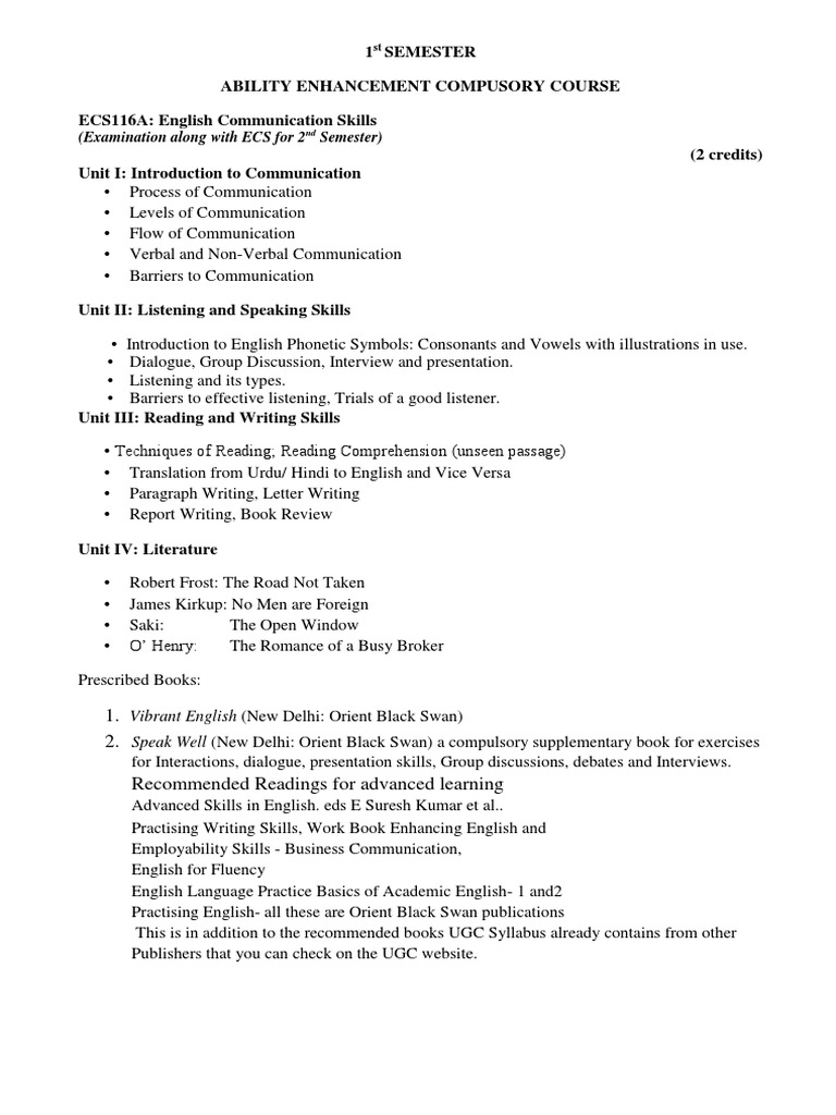 English Communication Skills L Sem | PDF