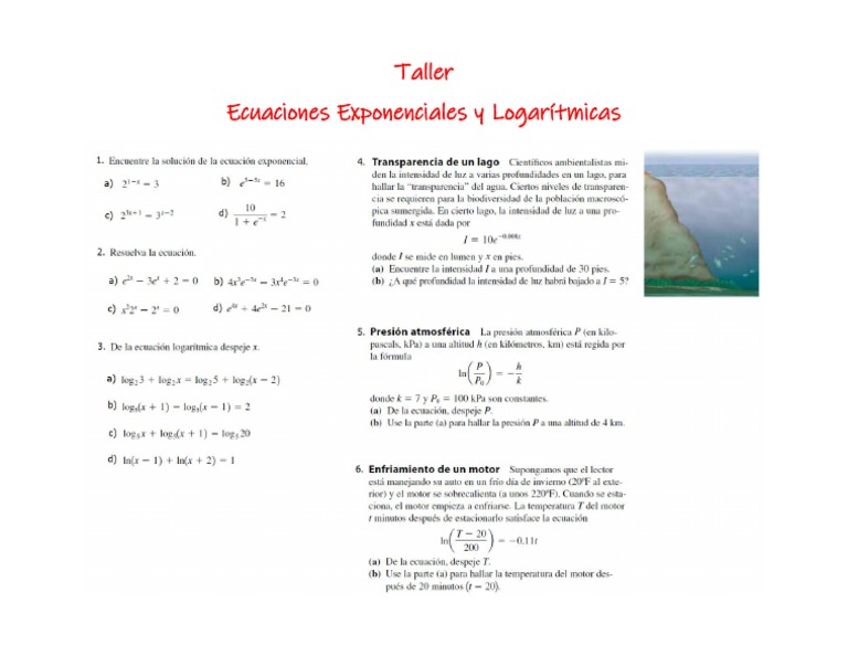 Taller Ecuaciones Exponenciales y Logarítmicas | PDF