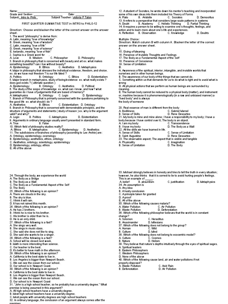 PHILO Summative | PDF | Metaphysics | Epistemology