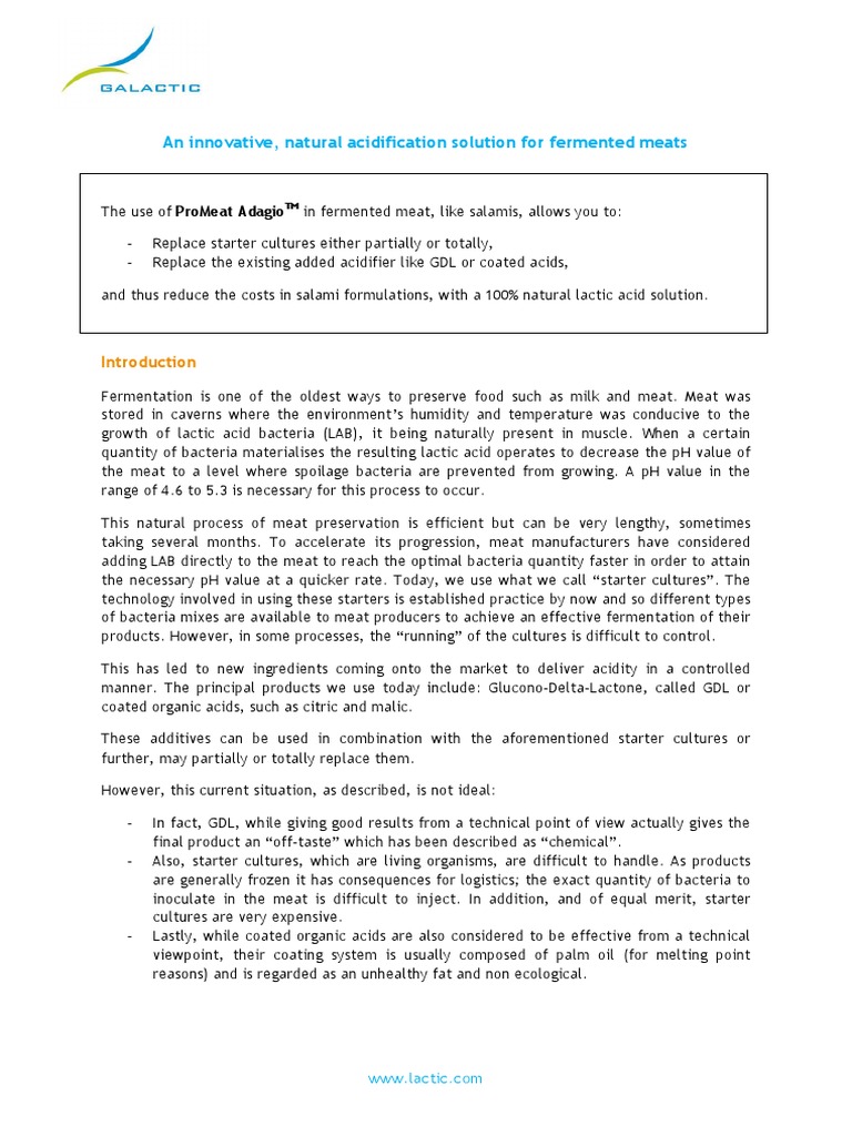 Natural Acidification for Fermented Meats | PDF | Food Preservation ...
