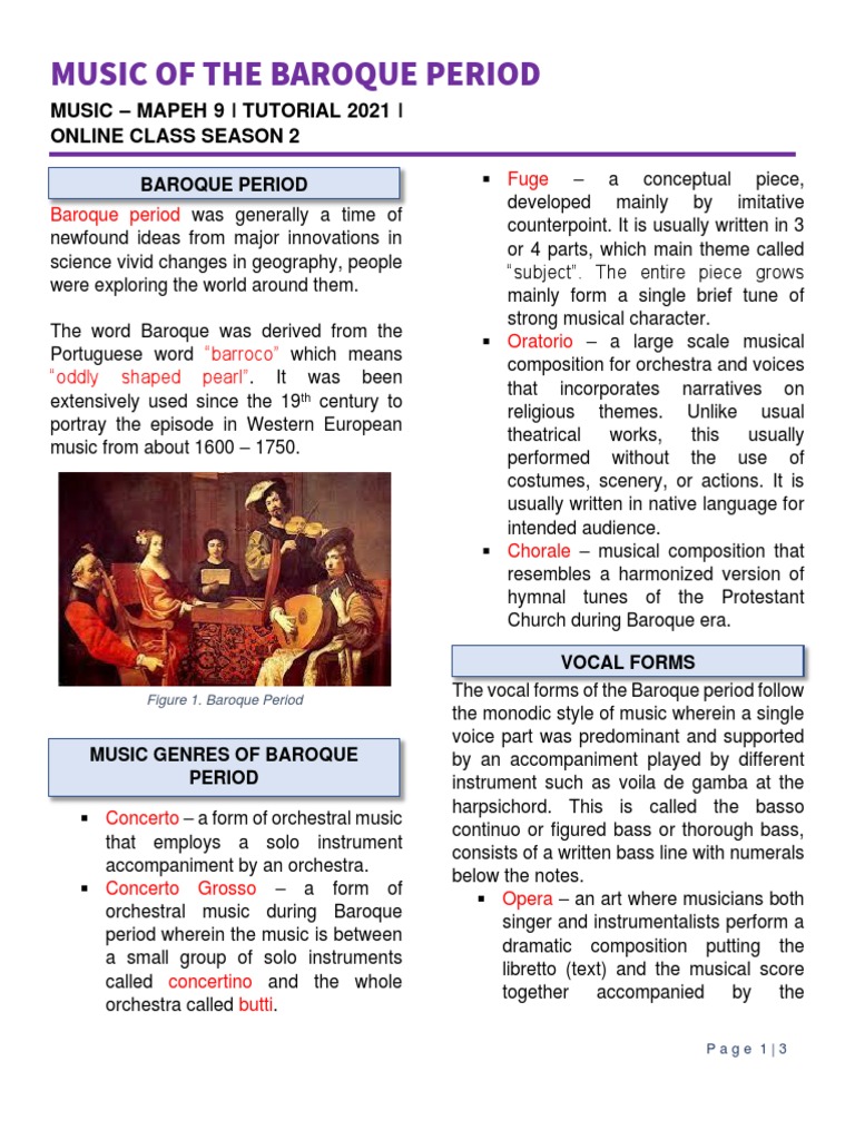Music of The Baroque Period: Music - Mapeh 9 ǀ Tutorial 2021 ǀ Online ...