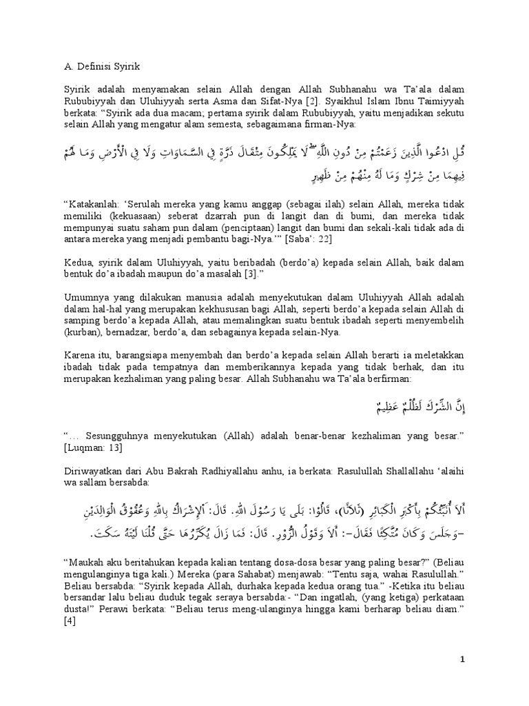 Definisi dan Ancaman Syirik dalam Islam | PDF