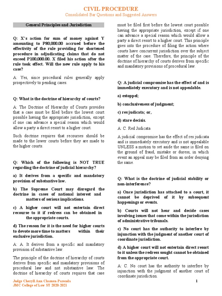 Consolidated Bar Questions and Suggested Answers: Judge Cheryll Ann ...