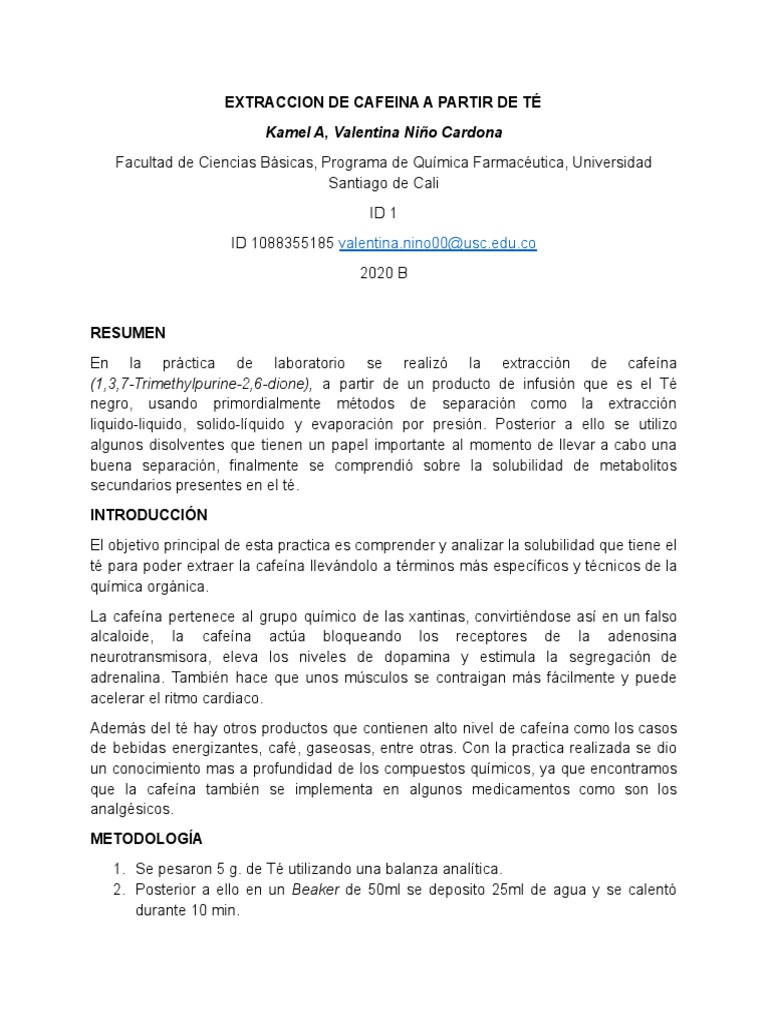 Extracción De Cafeína Pdf Cafeína Solubilidad