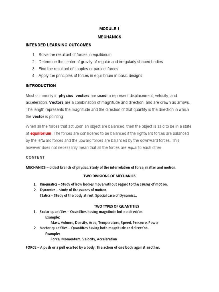 Module 1 Mechanics | PDF | Force | Euclidean Vector