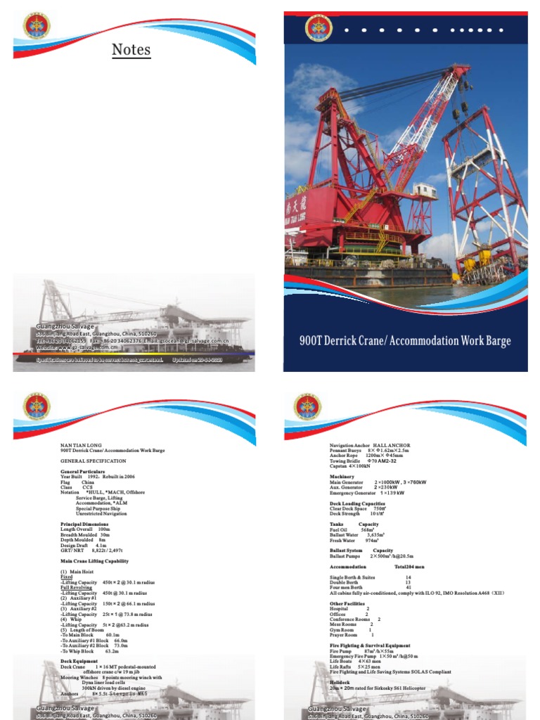 900T Derrick Crane Barge Specifications | PDF | Crane (Machine) | Hull ...